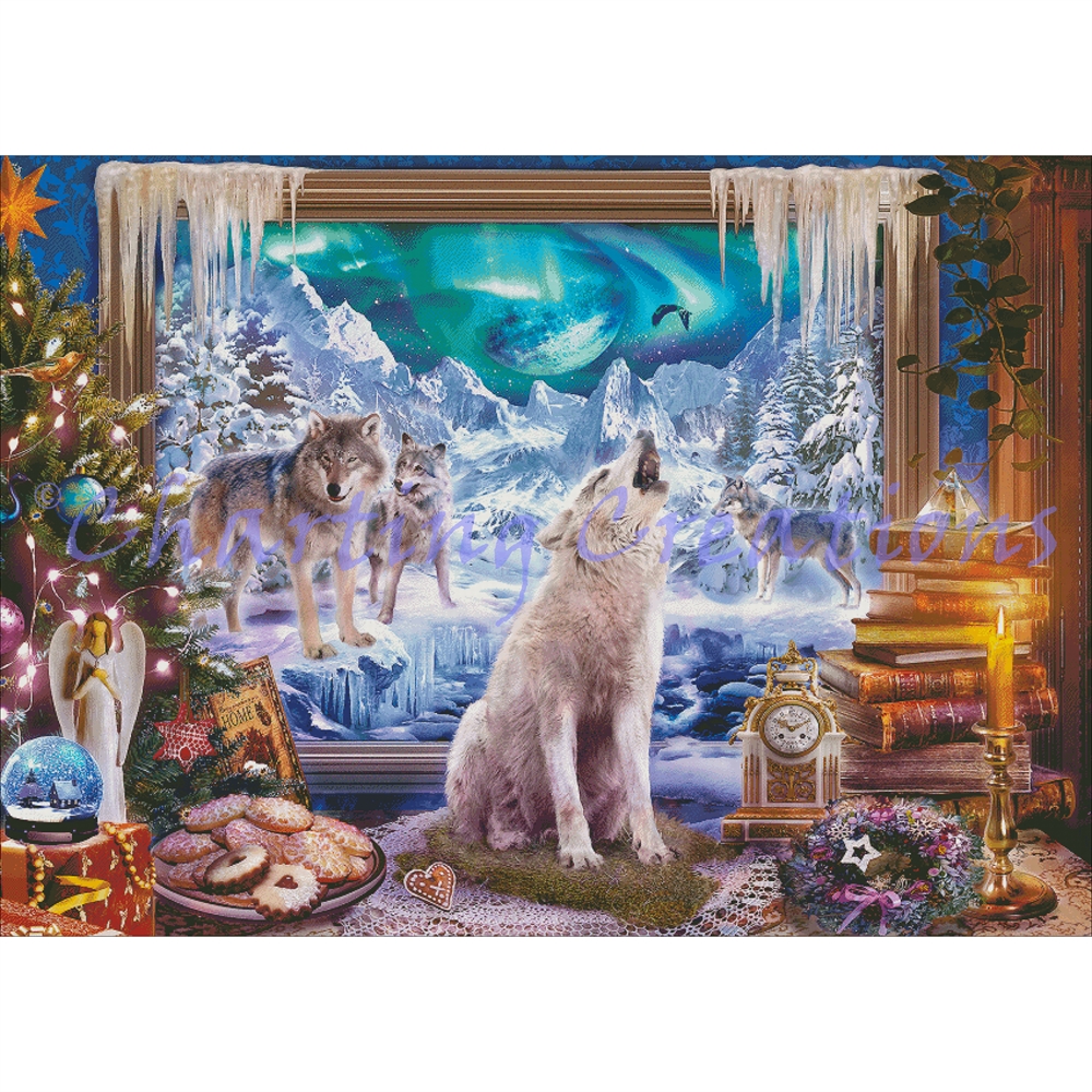 Christmas Winter Wolf Painting Large : Charting Creations | Unique ...